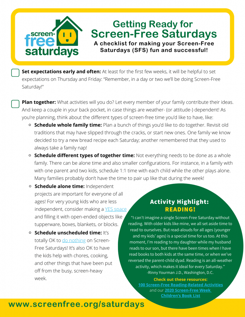 Getting Ready for Screen-Free Saturdays - Screen-Free Week