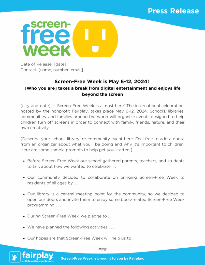 Resources for Libraries - Screen-Free Week